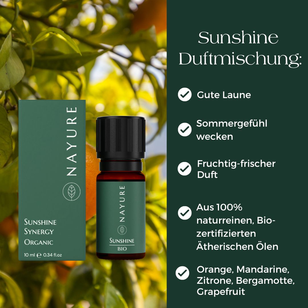 Sunshine Duftmischung Bio – aus 100% naturreinen ätherischen Ölen – Nayure Wellness